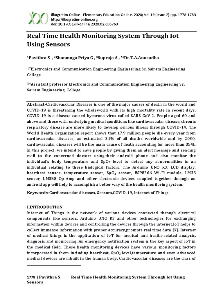 Real Time Health Monitoring System Through Iot Using Sensors | PDF | Internet Of Things ...