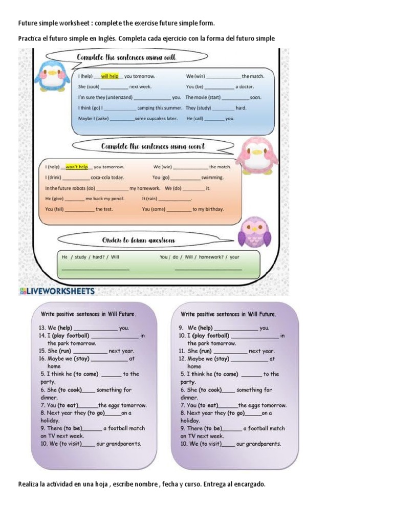 Future Simple Worksheet | PDF | Artes del Lenguaje y Comunicación