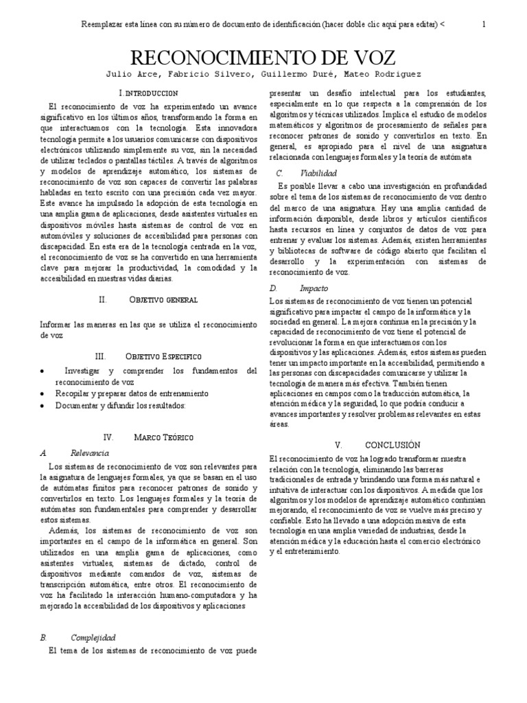 Reconocimiento de Voz | PDF | Reconocimiento de voz | Algoritmos