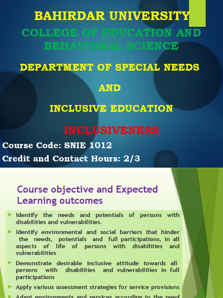 inclusiveness chapter one.pptx | PDF | Inclusion (Education) | Disability