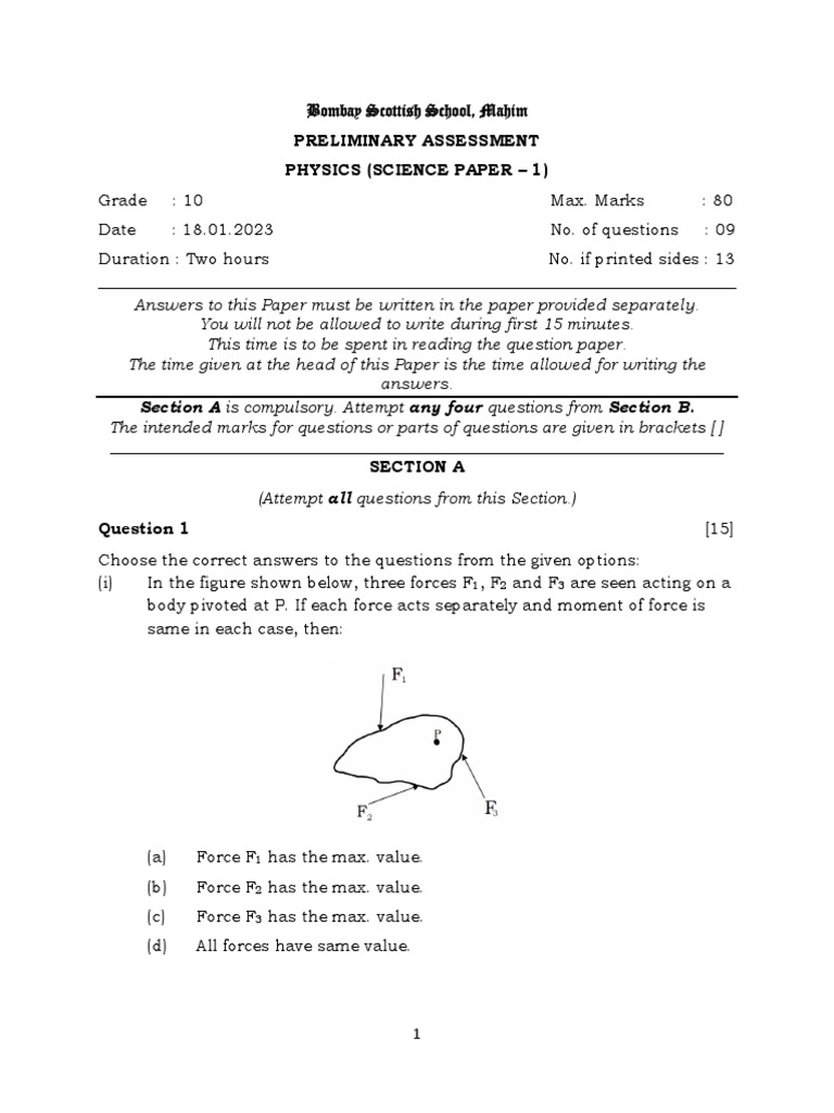 Bombay Scottish Phy Prelim 2022-23 Final | PDF
