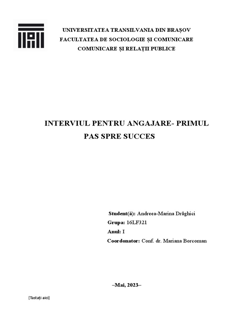 Interviul Pentru Angajare - Drăghici Andreea-Marina | PDF