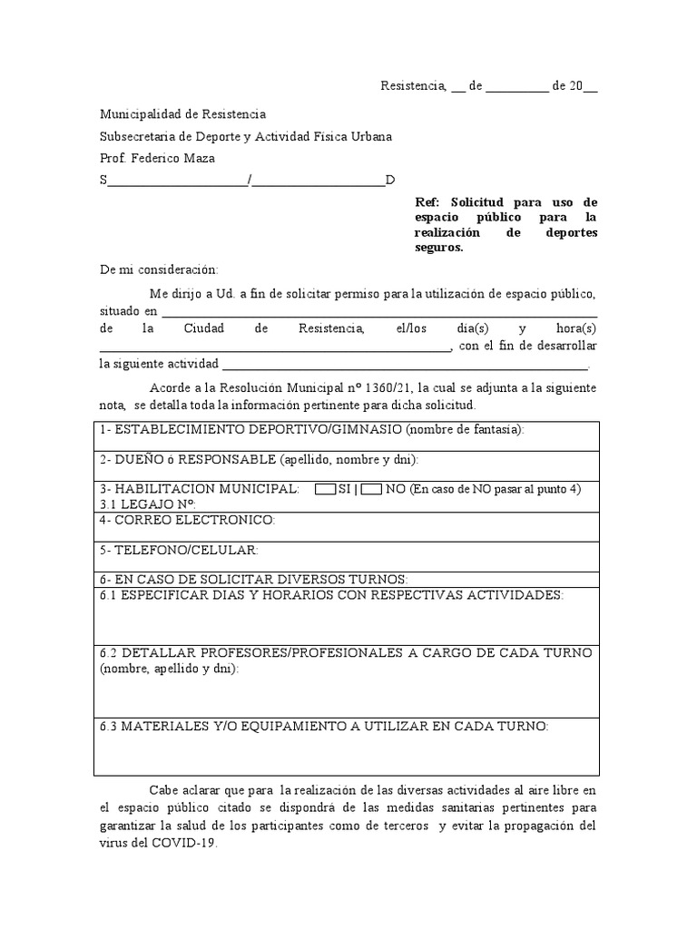 Nota Modelo Permiso de Uso Espacio Publico | PDF