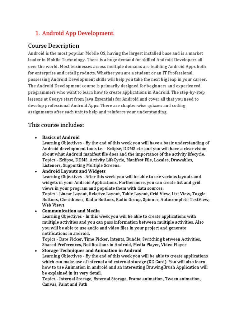 Android Development Course Overview | PDF | Field Programmable Gate ...