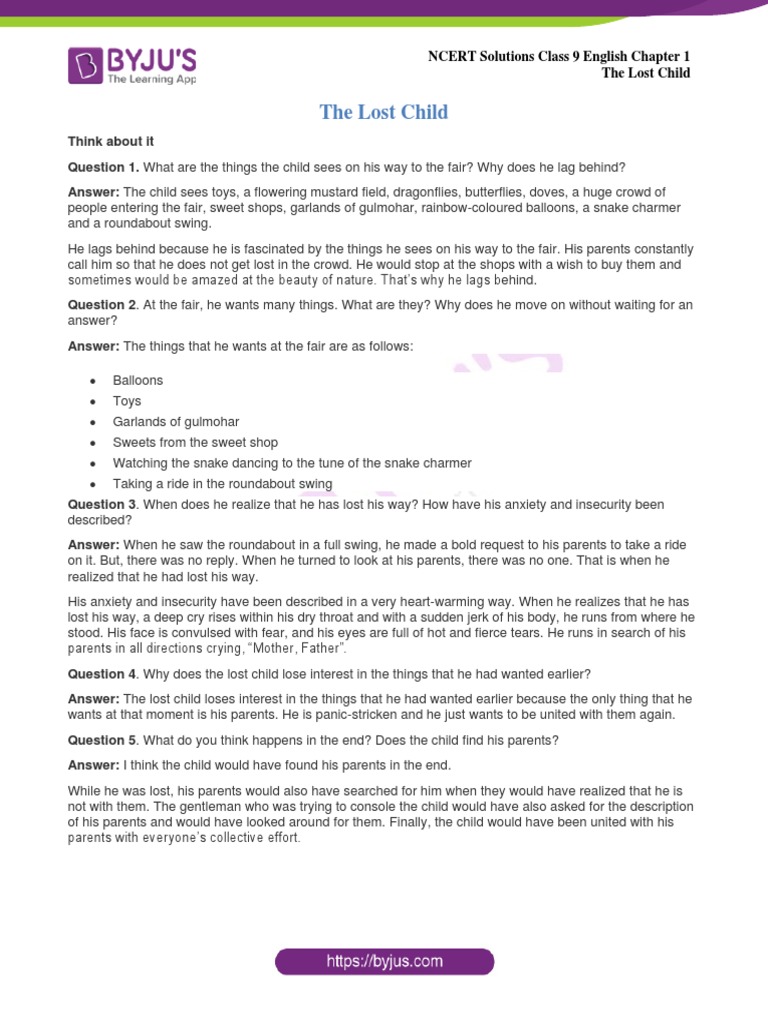 Chapter-1 (The Lost Child) | PDF