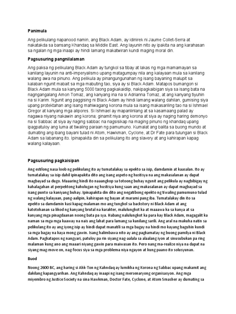 Black Adam Movie Review Tagalog | PDF