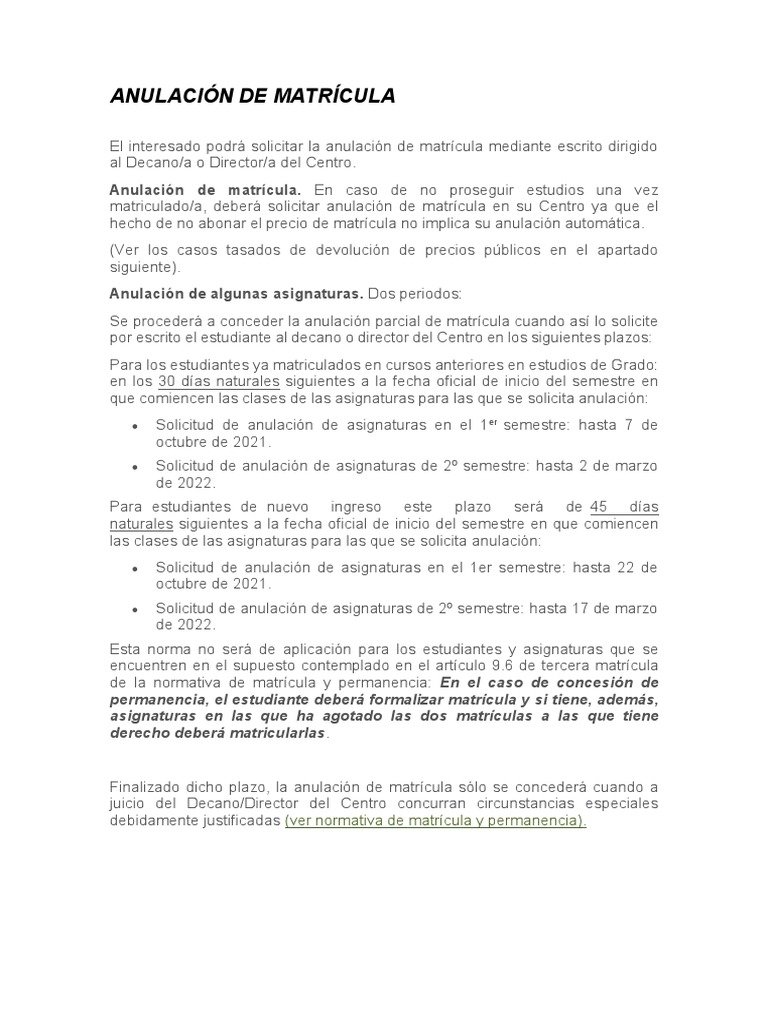 Anulación+de+matrícula 2122 | PDF