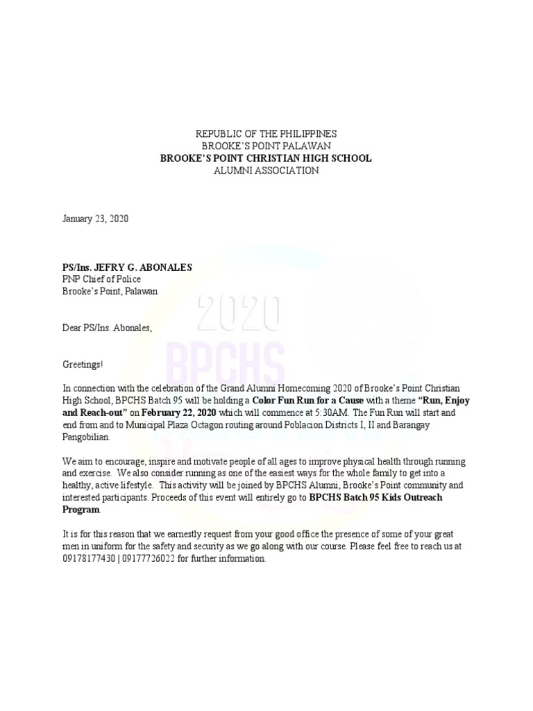 FUN RUN Request Letter Edited 2 | PDF