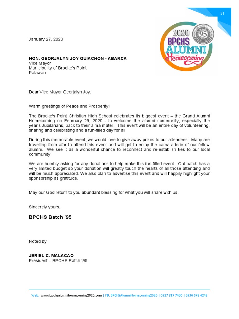 ALUMNI HOMECOMING Solicitation Letter For Printing | PDF | Blessing ...