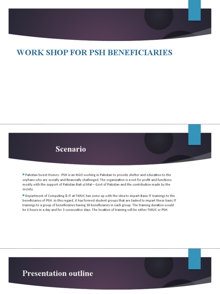 WORK SHOP FOR PSH BENEFICIARIES (Presentation) | PDF | Software ...