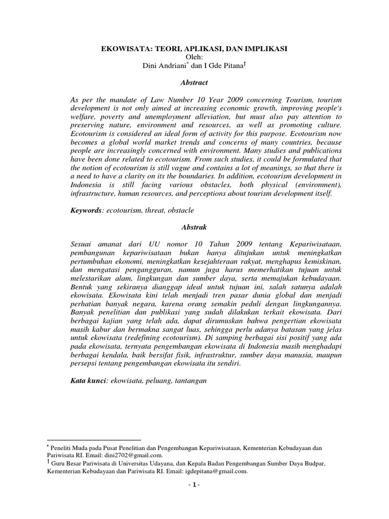 Ekowisata Teori Aplikasi Dan Implikasi PDF | PDF