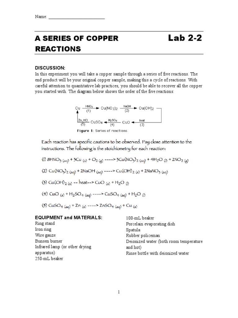 Lab 2-2 A Series of Copper Reactions | PDF | Nitric Acid | Copper