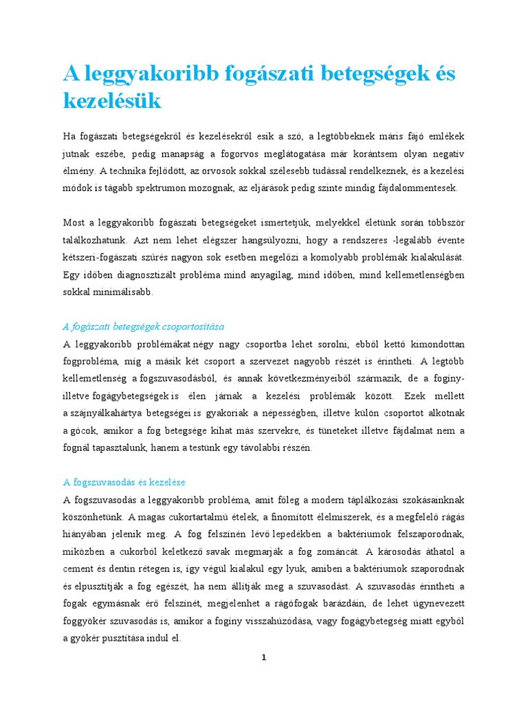 A leggyakoribb fogászati betegségek és kezelésük | PDF A leggyakoribb fogászati betegségek és kezelésük | PDF