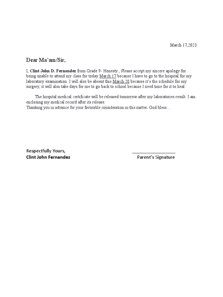 excuse letter.docx | PDF