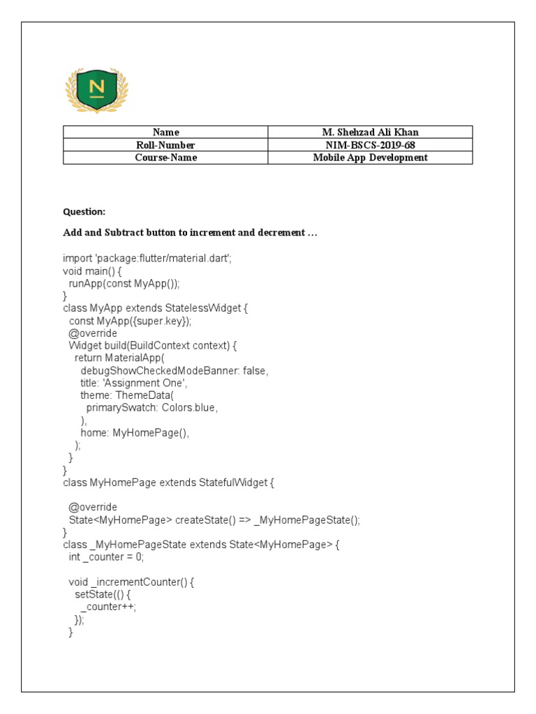 Mobile Application Development (Assignment) | PDF