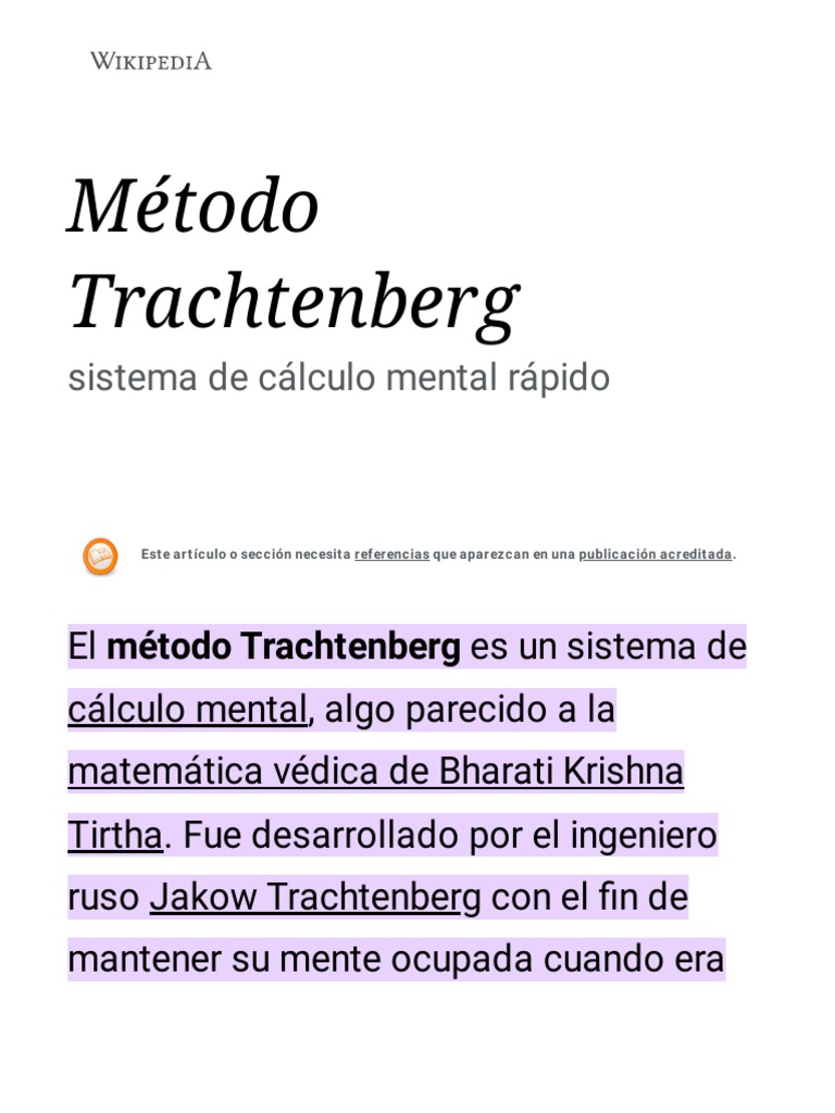 Método Trachtenberg - Wikipedia, la enciclopedia libre.pdf | PDF ...