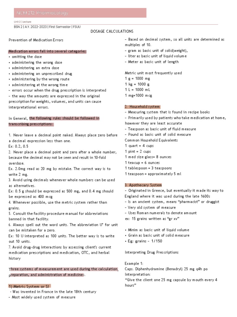 Pharmacology Dosage Calculation Guide Pdf Virus Infection