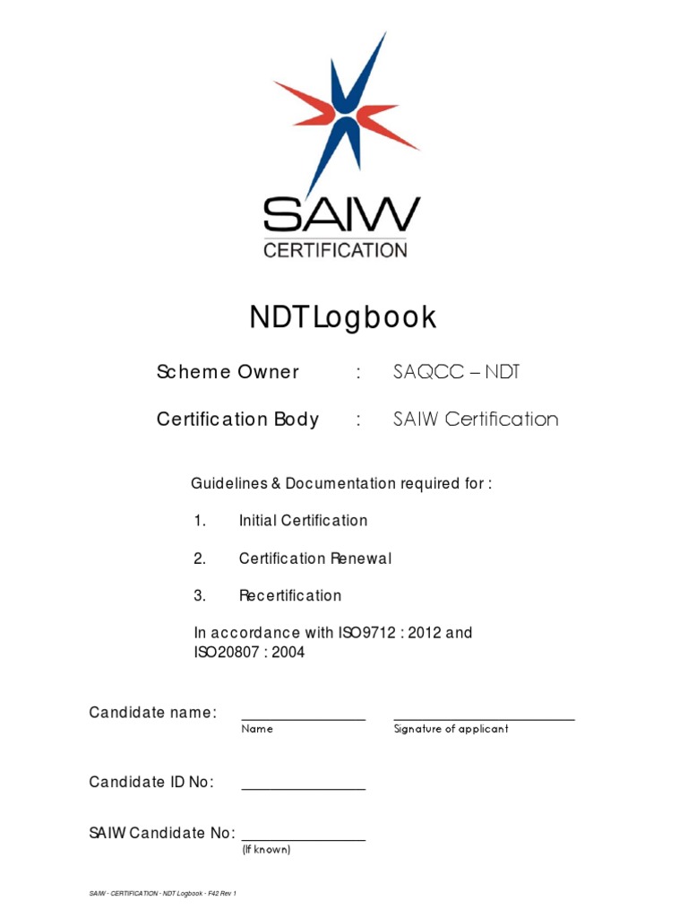 SAIW Certification NDT Logbook PDF | PDF | Nondestructive Testing ...