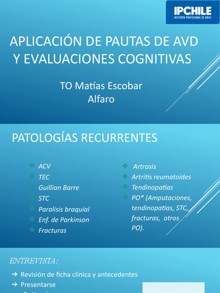 Clase 8 PAUTAS DE AVD Y EVALUACIONES COGNITIVAS (1) 2.pptx | PDF | Invalidez | Epidemiología