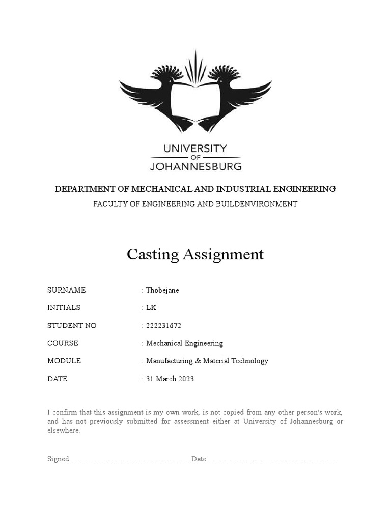 Casting Assignment | Download Free PDF | Casting (Metalworking) | Casting