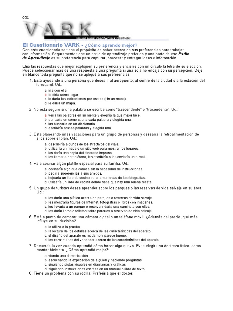 Cuestionario VARK: Descubre tu estilo de aprendizaje | PDF