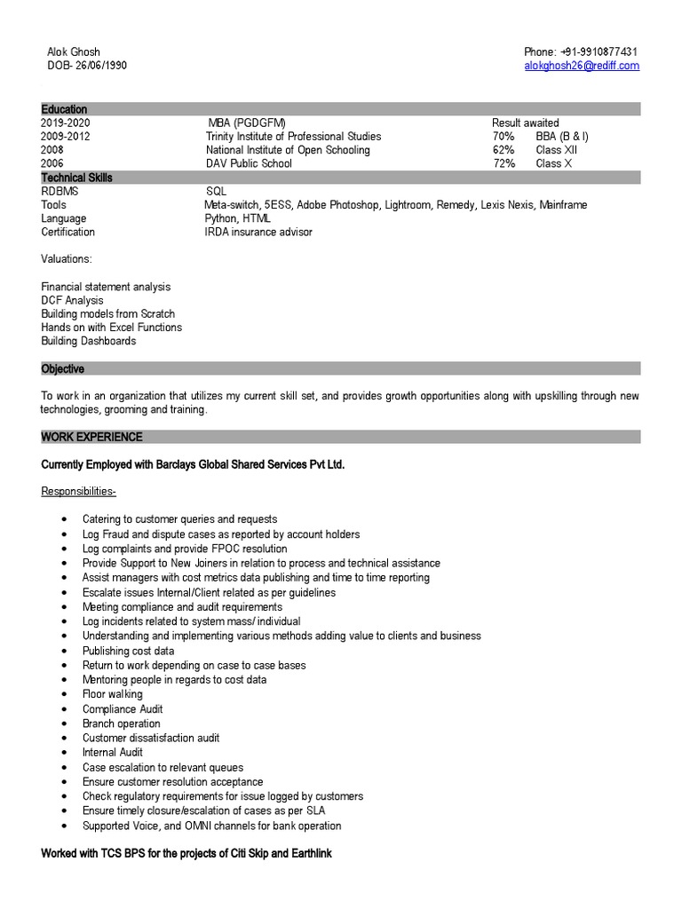 Alok Ghosh CV | PDF | Computing | Information Technology Management