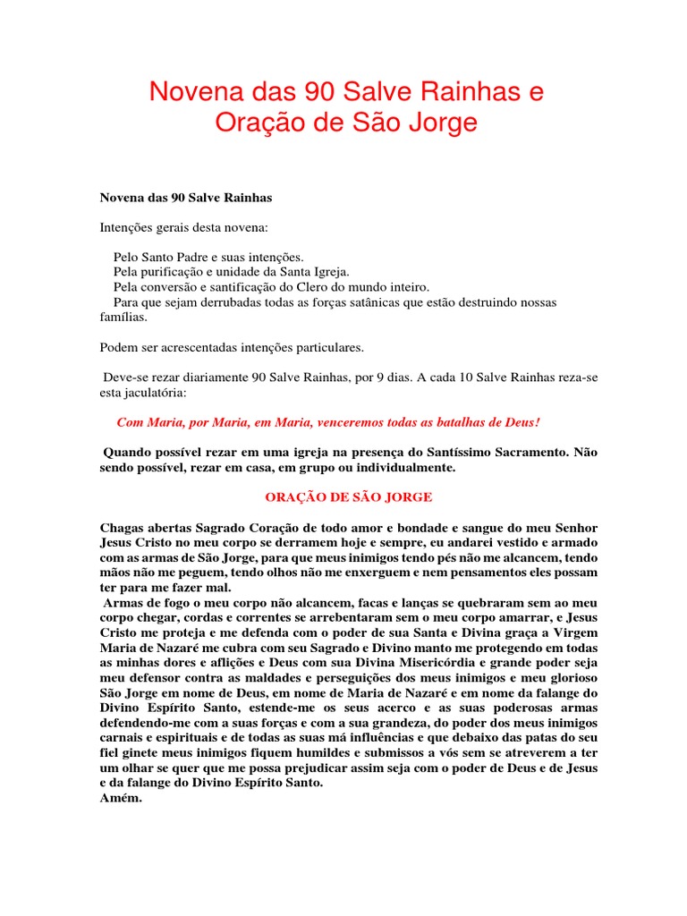 Novena Das 90 Salve Rainhas e Oração de São Jorge | PDF