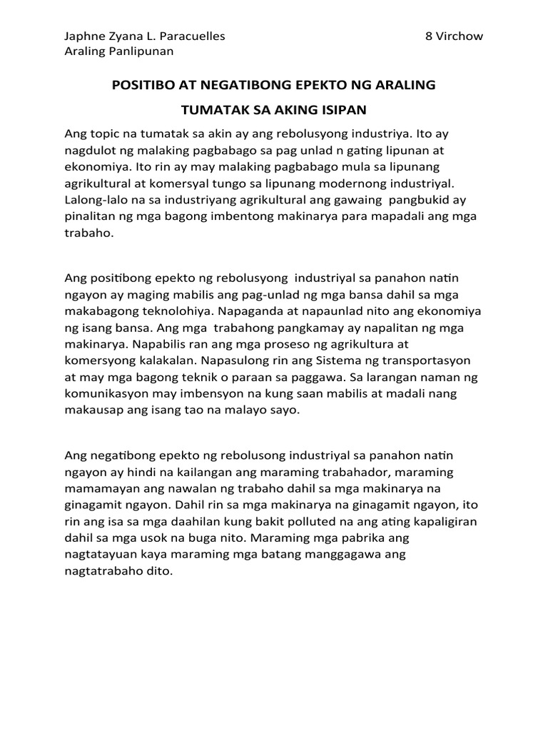 Positibo at Negatibong Epekto NG Araling Ito | PDF