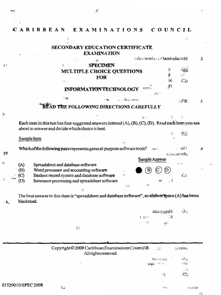 Speciment Paper Multiple Choice1 | PDF