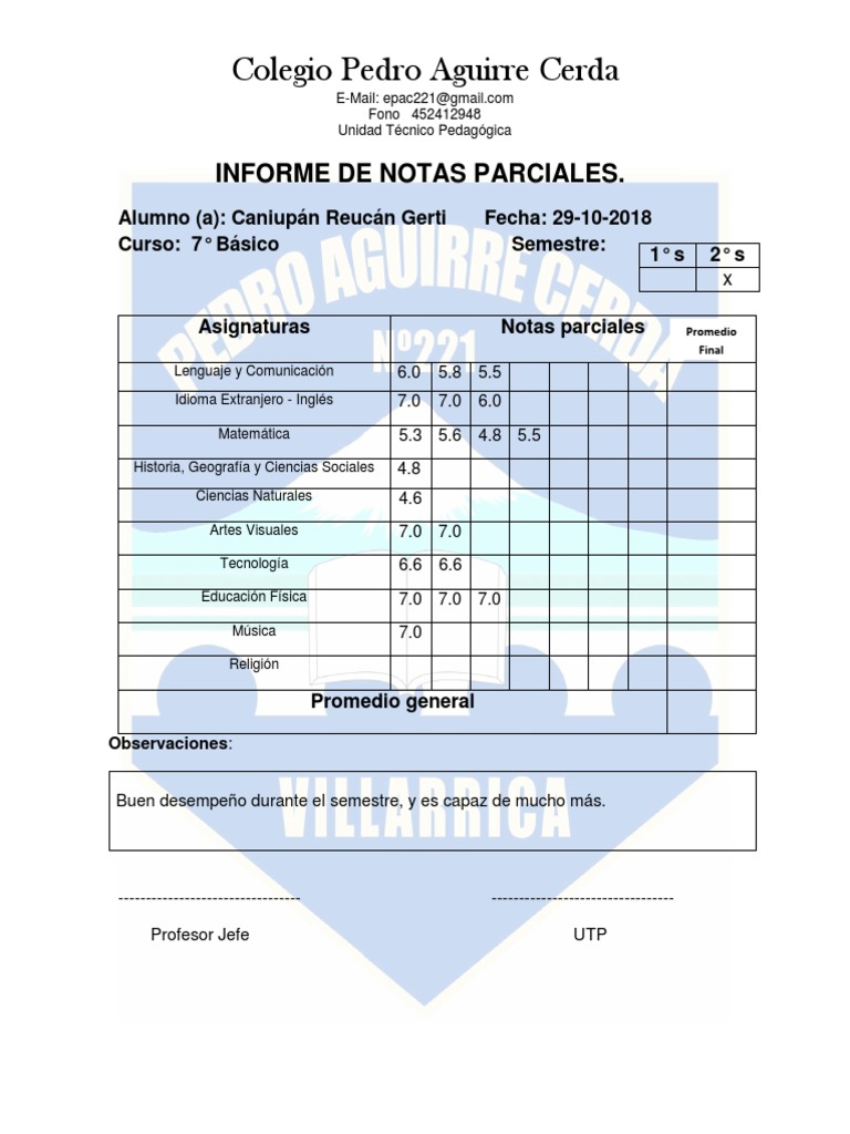 Informe de Notas 2 S 2018 | PDF | Cognición | Science