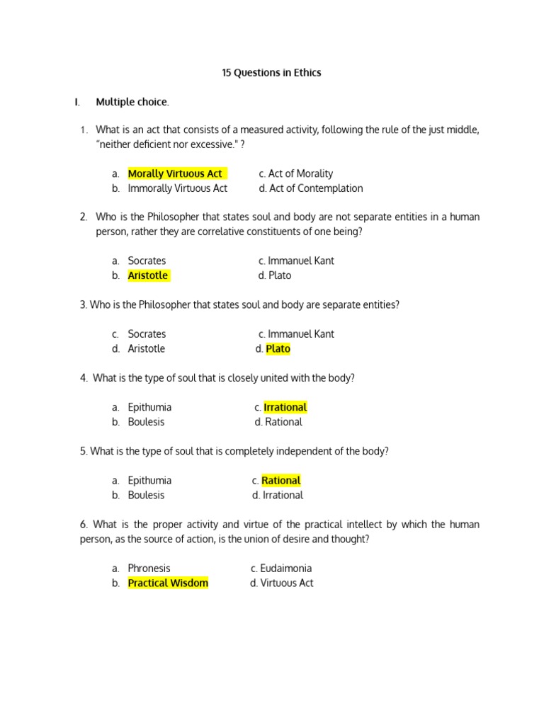 15 Items Questions | PDF | Virtue | Reason