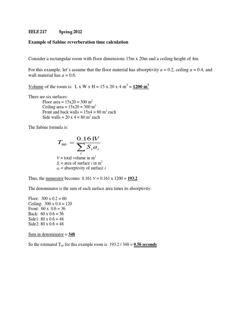 Sabine Calc Example SP12 PDF | PDF | Teaching Methods & Materials