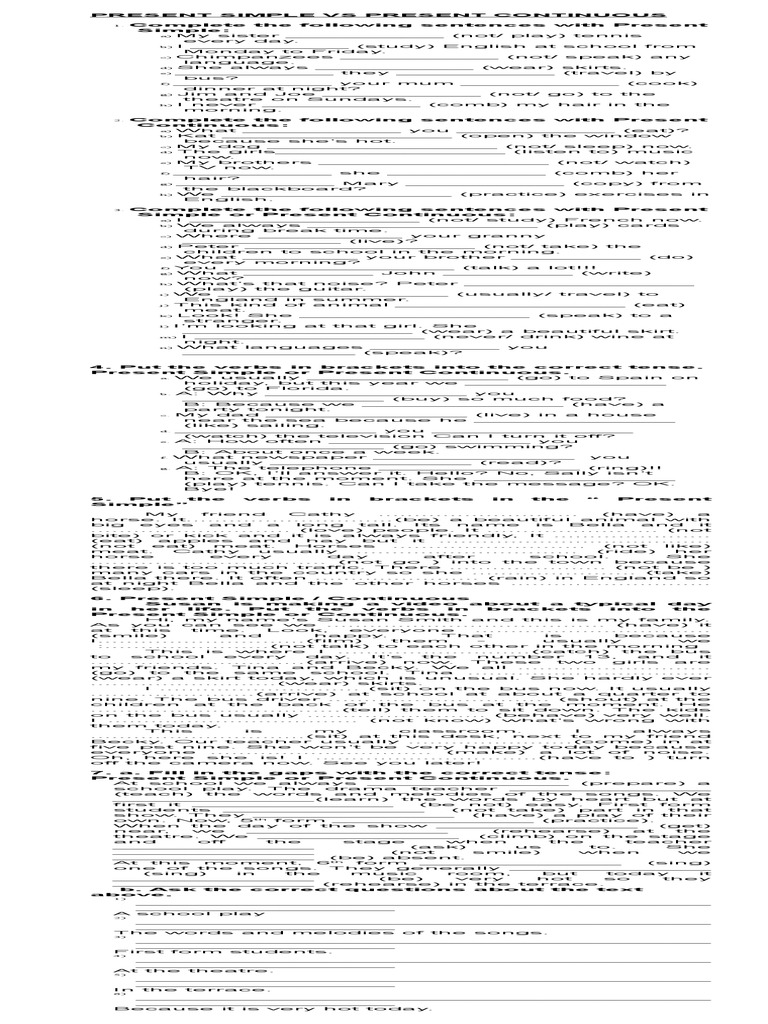 PRESENT SIMPLE VS PRESENT CONTINUOUS | PDF | Classroom