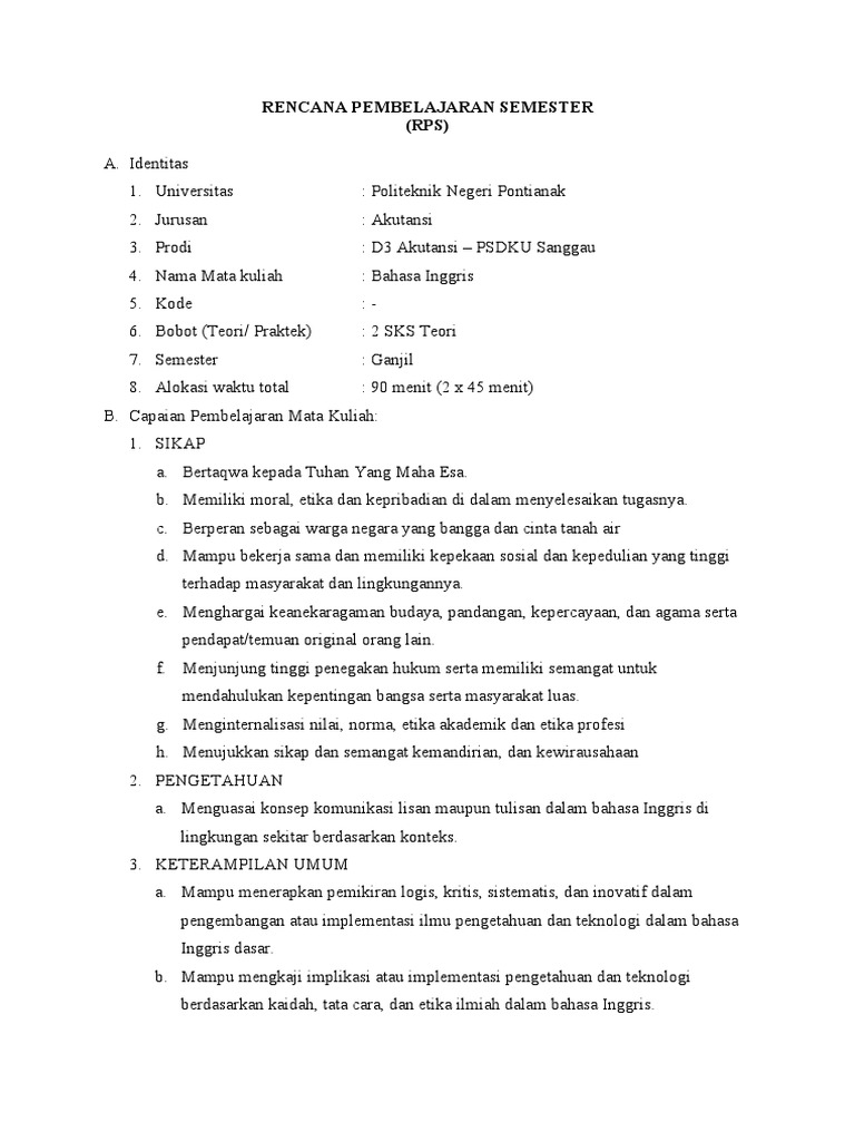 RPS Bahasa Inggris | PDF