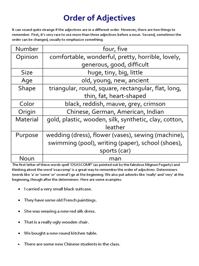 Order of Adjectives Explained | PDF