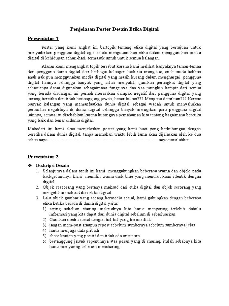 Penjelasan Poster Desain Etika Digital | PDF