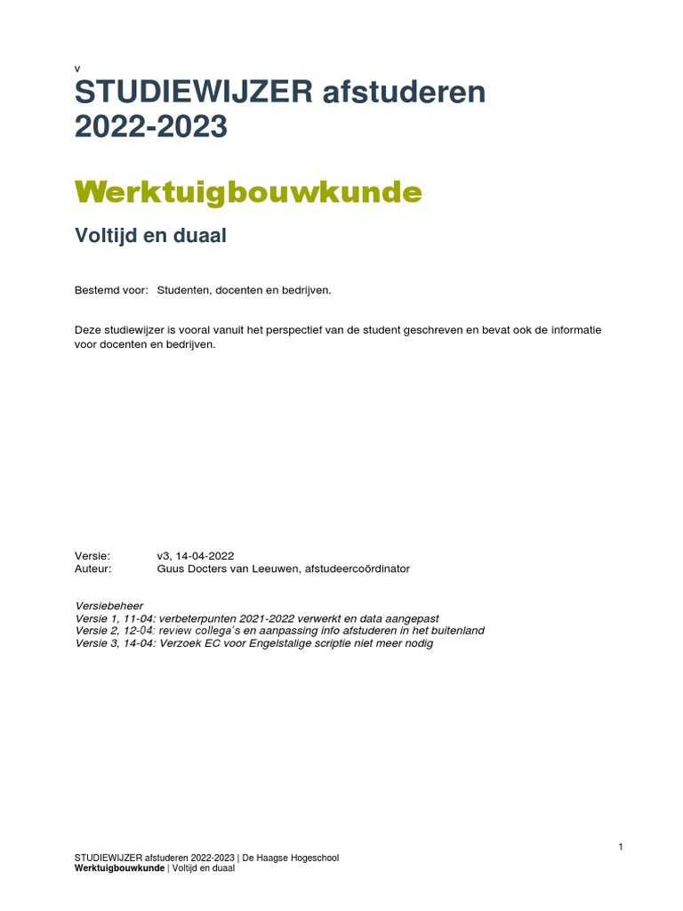 Studiewijzer Afstuderen Werktuigbouwkunde 2022-2023 v3-1 | PDF