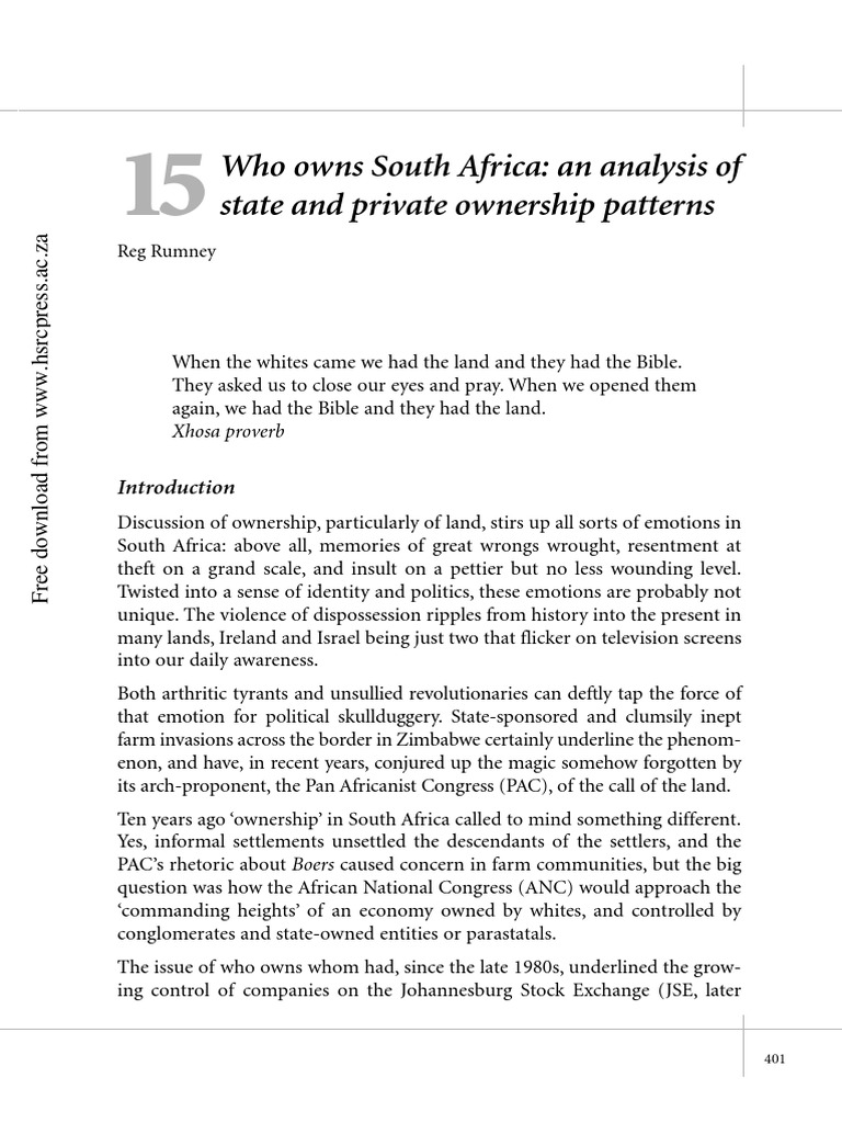 Who Owns South Africa: An Analysis of State and Private Ownership ...