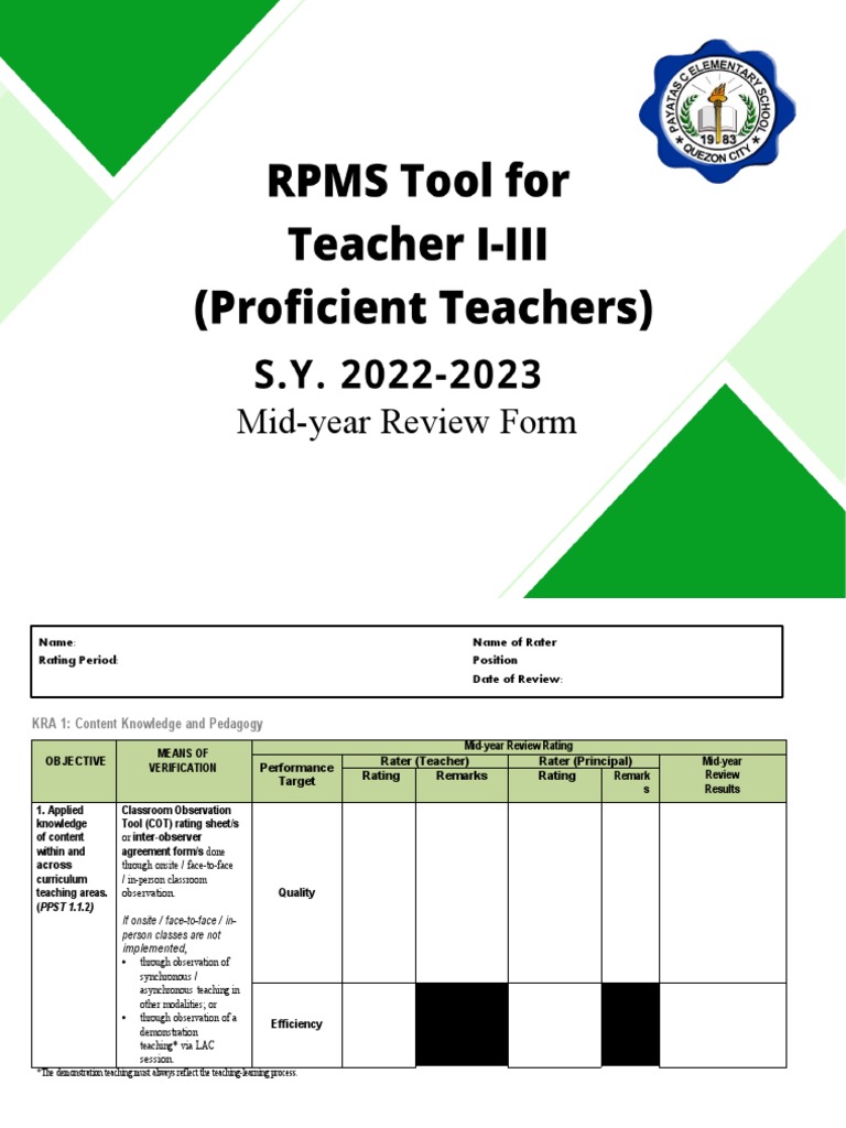 Proficient Midyear Review Form | PDF | Educational Assessment | Teachers