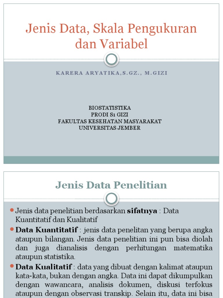 Jenis Data, Skala Pengukuran Dan Variabel | PDF