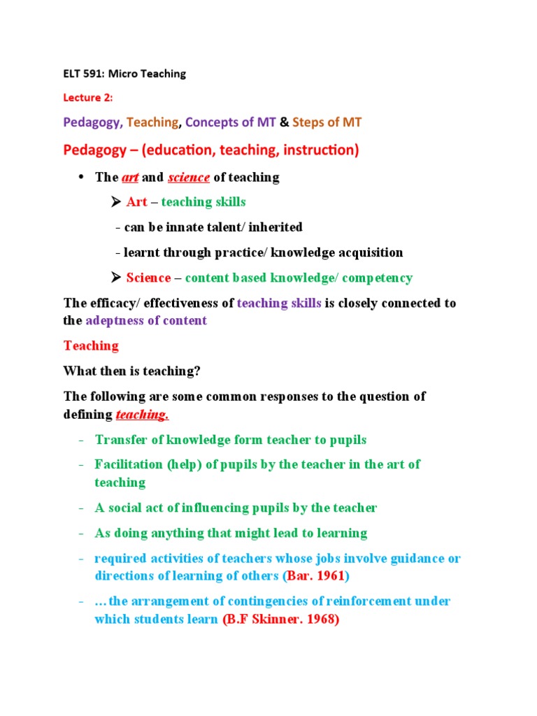 ELT 591MIcro Teaching Study Notes | PDF | Teachers | Teacher Education
