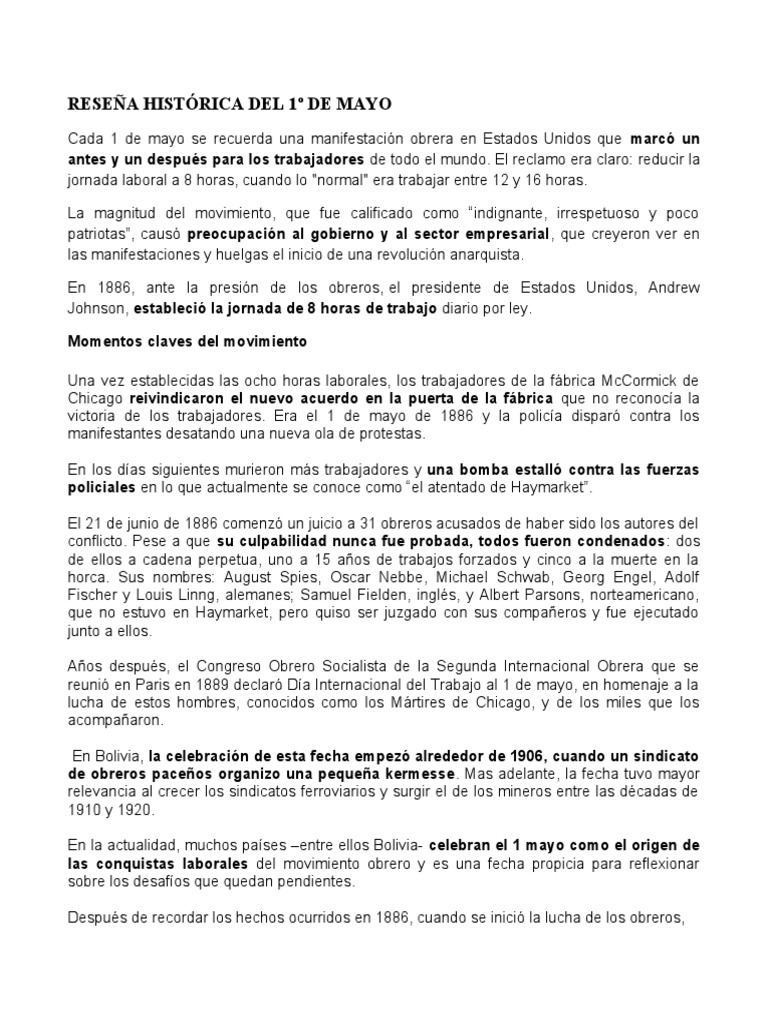 RESEÑA HISTÓRICA DEL 1º DE MAYO | PDF