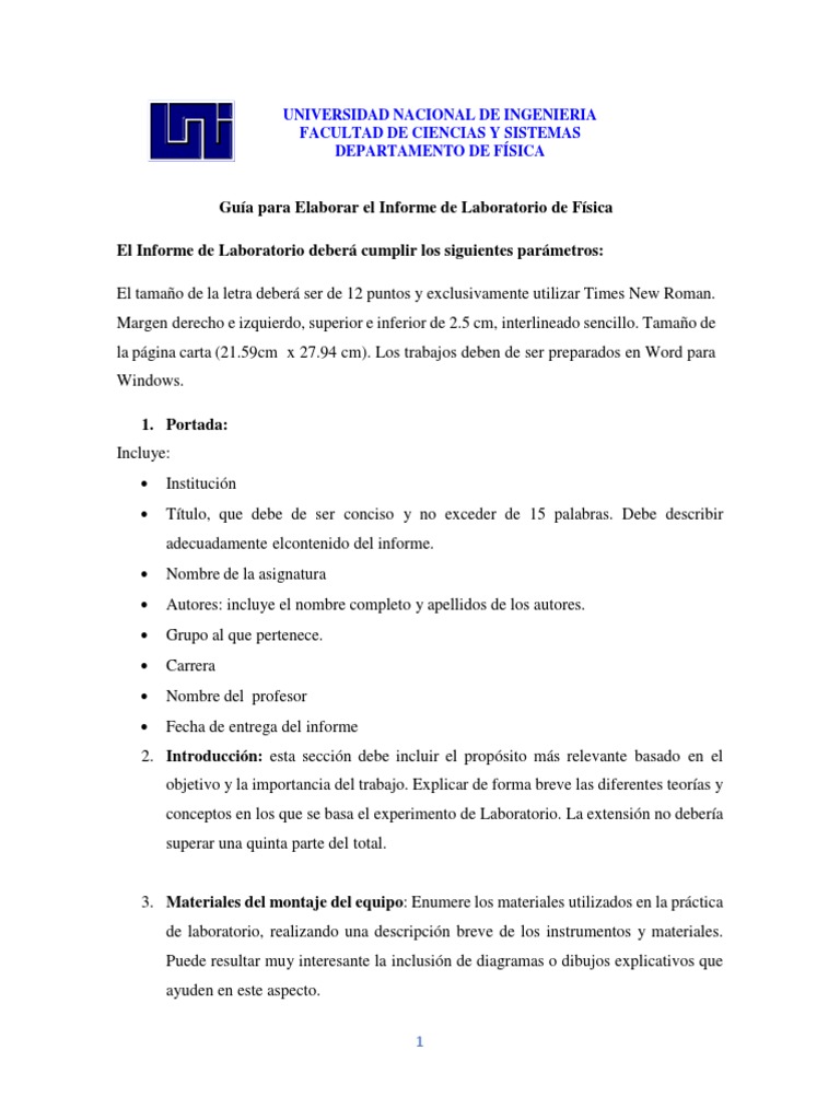 Guía para Elaborar El Informe de Laboratorio de Física | PDF | Laboratorios | Experimentar