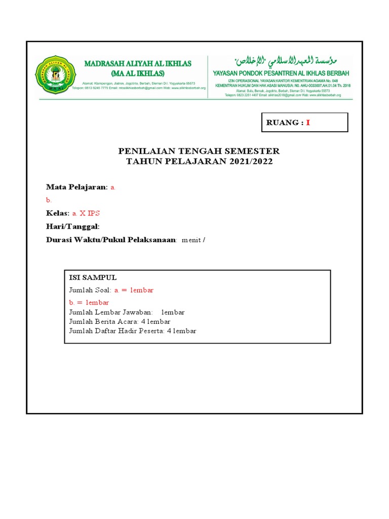 Format Sampul Amplop PTS Genap 2021.2022 | PDF