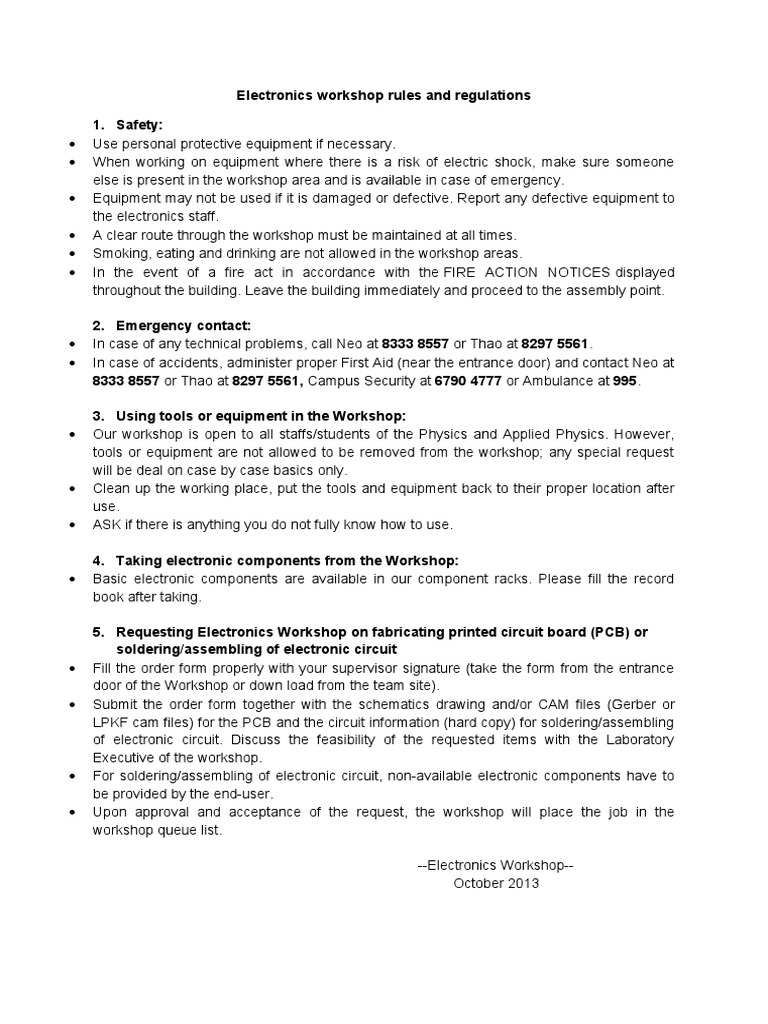 Electronics Workshop Rules & Safety | PDF | Printed Circuit Board ...