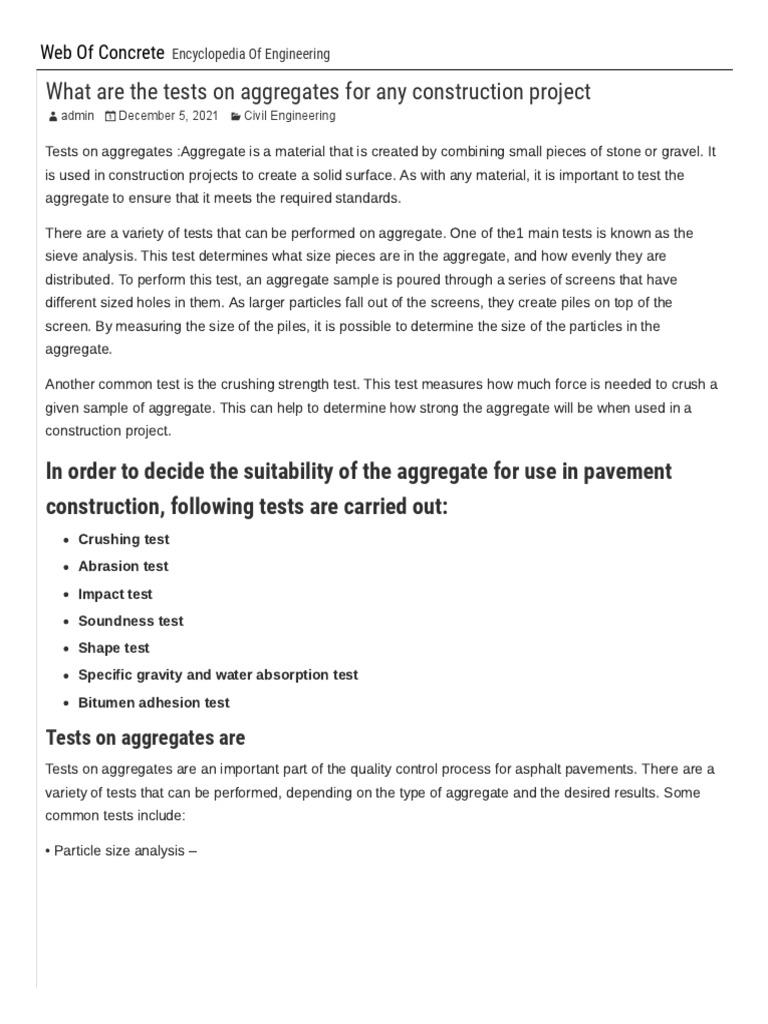 What Are The Tests On Aggregates For Any Construction Project PDF | PDF ...