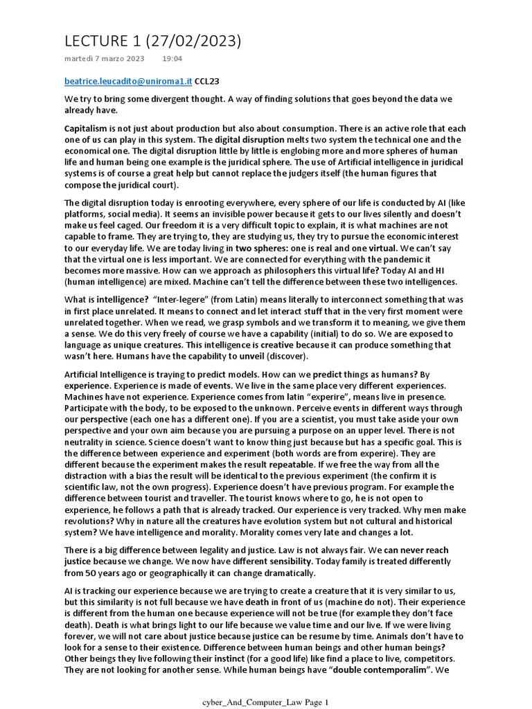 CCL Lezioni | PDF | Phenomenology (Philosophy) | Experience