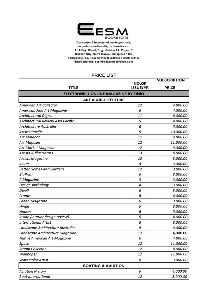 EESM Bookstore-ZINIO Price List As of January 18, 2023 | PDF