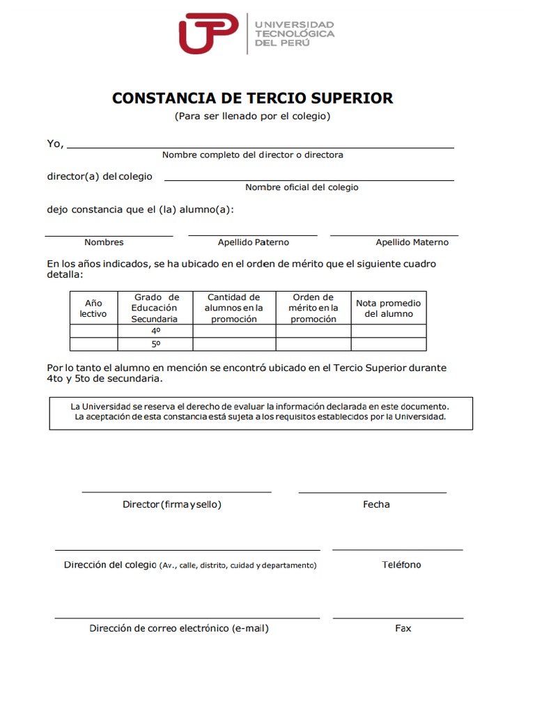 Constancia Tercio Superior | PDF