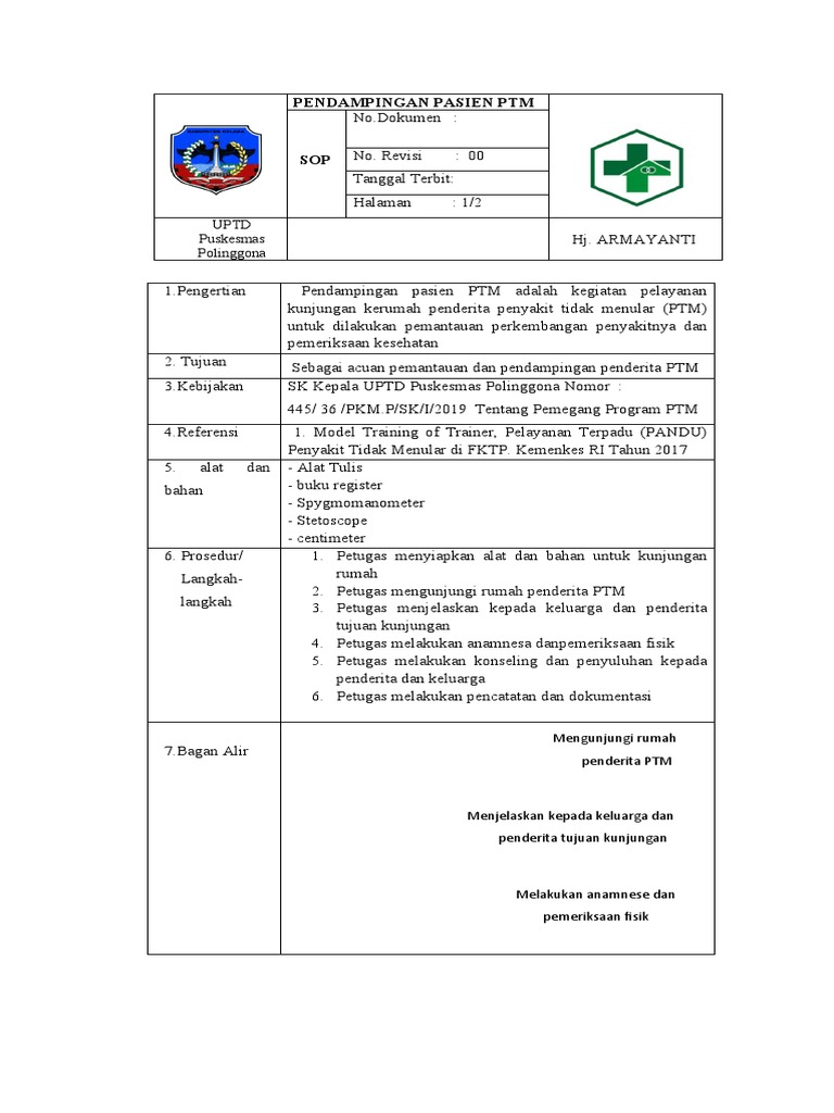 Sop PENDAMPINGAN PASIEN PTM | PDF | Kesehatan Holistik | Sains & Matematika